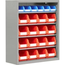 Magazinregal, 830 mm hoch, 6 B&ouml;den, 22 K&auml;sten, wei&szlig;alu