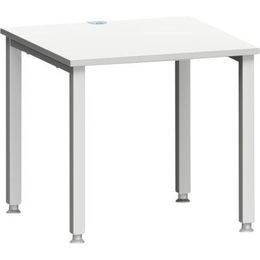 Schäfer Shop Schreibtisch MODENA FLEX, Quadrat, 4-Fuß Quadratrohr, B 800 x T 800 x H 720-820 mm, lichtgrau/weißaluminium