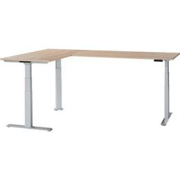 Sch&auml;fer Shop Sch&auml;fer Shop Genius Winkelschreibtisch Modena Flex, elektrisch h&ouml;henverstellbar, 90&deg; Winkel beidseitig, B 2000 x T 2000 mm, Eiche/wei&szlig;aluminium