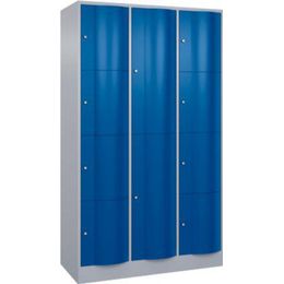 C+P Kombi-Schlie&szlig;fachschrank Resisto, 3 Abteile, 12 F&auml;cher, B 1148 x T 540 x H 1950 mm, Wei&szlig;alu/Enzianblau