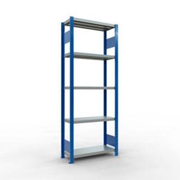 SCHULTE LAGERTECHNIK Fachbodenregal-Stecksystem MULTIplus 250, Grundregal, L&auml;ngenriegel, 2000x750x300 mm, 5 B&ouml;den, enzianblau/verzinkt