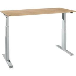 Schreibtisch NEVADA, elektrisch h&ouml;henverstellbar, Rechteck, T-Fu&szlig;, B 1600 x T 800 x H 640-1300 mm, Eiche-Dekor/wei&szlig;aluminium RAL 9006