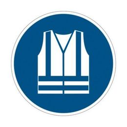 Hinweisschild Durable, rund, f&uuml;r den Innenbereich, Motiv &bdquo;Warnweste benutzen&ldquo;, EN ISO 7010, selbstklebend, blau-wei&szlig;, 1 St&uuml;ck