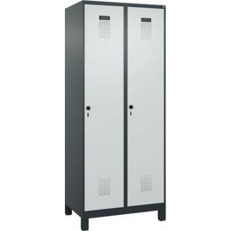 Kleiderspind C+P Evolo Plus, 2 Abteile, 400 mm Abteilbreite, mit F&uuml;&szlig;en, Anschlag rechts, B 800 x T 500 x H 1950 mm, Drehriegel, anthrazitgrau/lichtgrau
