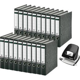 Ordner Leitz 1050, R&uuml;ckenbreite 52 mm, 20 St&uuml;ck + Locher Leitz 5008, 3 mm/30 Blatt, schwarz