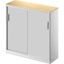 Sch&auml;fer Shop Sch&auml;fer Shop Genius Schiebet&uuml;renschrank TETRIS SOLID, 3 OH, 2 Fachb&ouml;den, B 1200 mm, 19 mm Abdeckplatte, Ahorn-Dekor/wei&szlig;alu