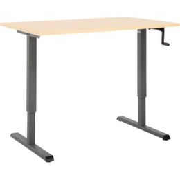 Schreibtisch Multiflex, manuell h&ouml;henverstellbar mit Kurbel, B 1200 x T 800 x H 700-1180 mm, Ahorn/anthrazit