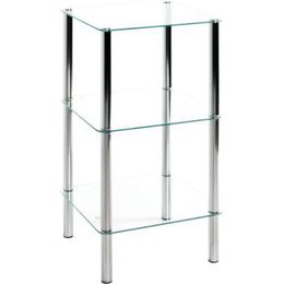 Regal HAKU, 2 Fächer mit jeweils bis zu 5 kg Tragkraft, B 390 x T 390 x H 770 mm, Stahl/ESG-Sicherheitsglas, chrom/transparent