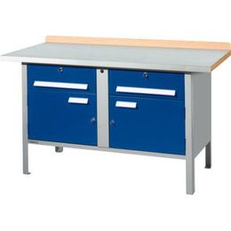 Sch&auml;fer Shop Kastenwerkbank Sch&auml;fer Shop Select PWi 150-0, Buche Multiplexplatte, mit Stahlabdeckung, bis 750 kg, B 1500 x T 700 x H 840 mm, Enzianblau