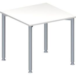 Sch&auml;fer Shop Sch&auml;fer Shop Genius Konferenztisch MODENA FLEX, Quadrat, 4-Fu&szlig; Rundrohr, B 800 x T 800 x H 720-840 mm, wei&szlig;/wei&szlig;aluminium RAL 9006
