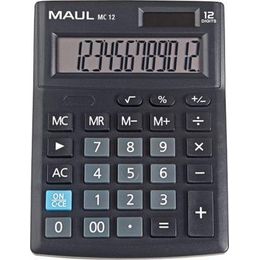 Tischrechner Maul MC12, 12 Stellen, ergonomisch, Solar- und Batteriebetrieb, B 103 x T 137 x H 31 mm, schwarz