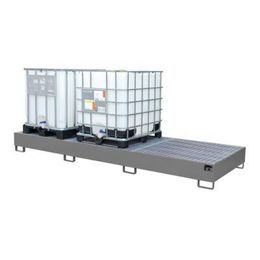 Bauer Auffangwanne AW 1000-3, f&uuml;r 3 IBC-Container &agrave; 1000 l oder 10 F&auml;sser &agrave; 200 l, L 3850 x B 1300 x H 340 mm, unterfahrbar, mausgrau