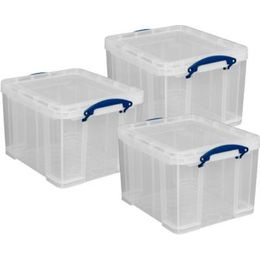 Sparset Really Useful Boxes, 3 St&uuml;ck mit jeweils 35 l, verschlie&szlig;bare Griffe, mit Deckel, stapelbar, Polypropylen, transparent