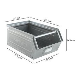 Sch&auml;fer Shop Sch&auml;fer Shop Select Sichtlagerkasten mit Tragestab, Stahl, L 361 x B 211 x H 145 mm, 8,5 l, 60 kg, galvanisch verzinkt