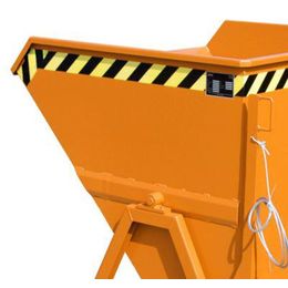 Sp&auml;ne-Kippmulde Bauer SKS 550, Stahl, orange, B 1250 x T 1200 x H 1170 mm, 550 l, bis 1000 kg, Rollen, Ablasshahn, Manuelle Kippvorrichtung