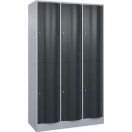 C+P Garderobenspind Resisto, 3 Abteile, 6 F&auml;cher, B 1148 x T 540 x H 1950 mm, Wei&szlig;alu/Anthrazitgrau