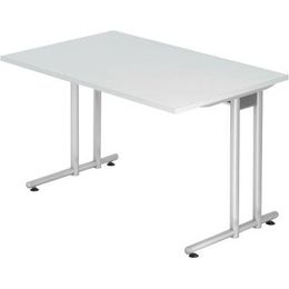 Schreibtisch JENA, C-Fu&szlig;, Rechteck, B 1200 x T 800 x H 720 mm, Gestell alusilber, lichtgrau