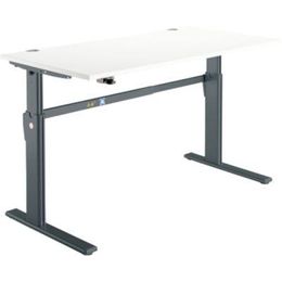 Schreibtisch Standard, elektrisch h&ouml;henverstellbar, Rechteck, C-Fu&szlig;, B 1600 x T 800 x H 725-1185 mm, wei&szlig;/anthrazit