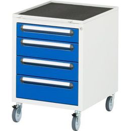Rau Roll-Container f&uuml;r h&ouml;henverstellbare Arbeitstische Jerry, Tom, Serie E, 4 Schubladen, B 480 x T 600 x H 690 mm, lichtgRau/enzianblau
