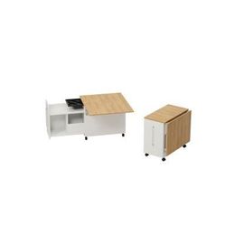Homeoffice Rollcontainer Multicontainer, mit Auszug, abklappbare Seitenplatte rechts, B 480-1080 x T 800 x H 740 mm, Masonic Eiche/wei&szlig;