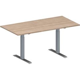 Sch&auml;fer Shop Sch&auml;fer Shop Genius Konferenztisch MODENA FLEX, Rechteck, T-Fu&szlig; Rundrohr, B 1600 x T 800 x H 650-850 mm, Eiche-Dekor/wei&szlig;alu