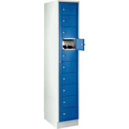 Verteilerschrank, mit Zentralt&uuml;r, Abteilbreite innen 350 mm, Breite 350 mm, 10 F&auml;cher, enzianblau