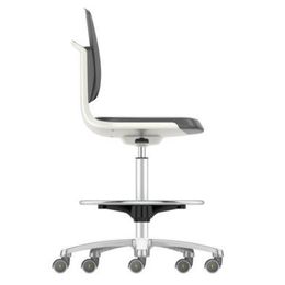 bimos Arbeitsdrehstuhl Labsit hoch, Kunstleder, Sitz-Stopp-Rollen, B 450 x T 420 x H 560 - 810 mm, wei&szlig;