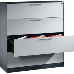 H&auml;ngeregistraturschrank ASISTO C 3000, 4 Schubladen, 3-bahnig, B 1200 mm, anthrazit/alusilber