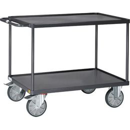 ESD-Tischwagen Fetra 9400W, bis 500 kg, 2 Etagen mit Wannen, Ladefl&auml;che L 850 x B 500 mm, TPE-Bereifung, Schiebegriff, Stahl, schiefergrau