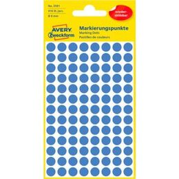 Avery Zweckform Avery Markierungspunkte 3591, wiederabl&ouml;sbar, 416 St&uuml;ck, &Oslash; 8 mm, blau