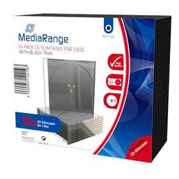 MediaRange CD/DVD-Leerh&uuml;lle, transparent, schwarzer Tray, Slimcase, 10 St&uuml;ck
