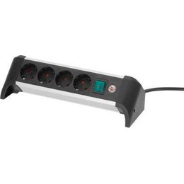 Fa.Brennenstuhl Brennenstuhl Alu-Office-Line 4-fach-Steckdosenleiste, 1,8 m Kabel, 4 Schutzkontaktsteckdosen, 45&deg;-Anordnung, L 300 x B 90 x T 110 mm, alufarben/schwarz