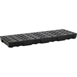 Auffangwanne f&uuml;r Kleingebinde CEMO 13/5, Volumen 36 l, f&uuml;r Regalfachma&szlig; 1300 x 500 mm, mit Gitterrost, mit Zulassung, stapelbar, Polyethylen, schwarz