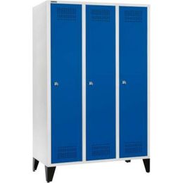 Sch&auml;fer Shop Sch&auml;fer Shop Genius Kleiderspind mit F&uuml;&szlig;en, 3 Abteile, 400 mm Abteilbreite, Zylinderschloss, lichtgrau/enzianblau