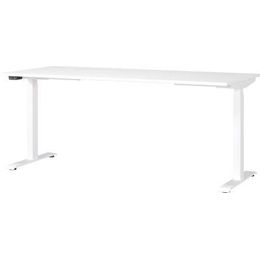 Schreibtisch Porto, elektrisch höhenverstellbar, T-Fuß, B 1800 x T 800 x H 720-1200 mm, weiß/weiß + Memory-USB-Panel