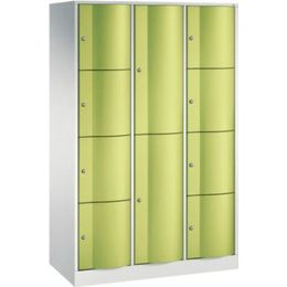 C+P Kombi-Schlie&szlig;fachschrank Resisto, 3 Abteile, 10 F&auml;cher, B 1148 x T 540 x H 1950 mm, Lichtgrau/Clowngr&uuml;n