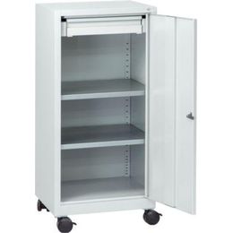 Werkzeugschrank mit Rollen, Fl&uuml;gelt&uuml;r, 2 B&ouml;den, 1 Schub, B 500 x T 500 x H 1000 mm, abschlie&szlig;bar, lichtgrau