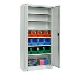 Sch&auml;fer Shop Materialschrank MSI 2409, mit 24 K&auml;sten LF 322, 6 Fachb&ouml;den, B 950 x T 400 x H 1935 mm, Stahl, lichtgrau
