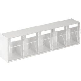 Kleinteilemagazin MultiStore, Reihengr&ouml;&szlig;e 5, B 600 x T 110 x H 164 mm, Volumen 5,3 l, stapelbar, Polystyrol, wei&szlig;/transp.