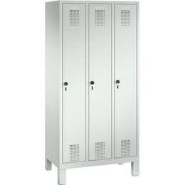 Garderobenspind Evolo S 3000, Stahl, 3 Abteile, Sicherheitsdrehriegelverschluss, lichtgrau RAL 7035/lichtgrau RAL 7035