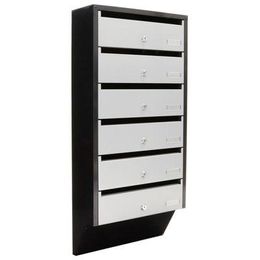 Rottner Briefkastenanlage Depot 6, f&uuml;r 6 Parteien, C4‑Einwurf 330&times;20 mm, Zylinderschloss je Fach, schwarz/silber