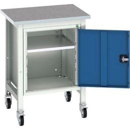 Werkbank Bott verso, Linoleum-Platte, 1 T&uuml;r & 1 Ablageboden, B 700 x T 600 x H 930 mm, Lichtgrau / Enzianblau