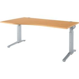Sch&auml;fer Shop Sch&auml;fer Shop Genius Schreibtisch ERGOSTYLE S, manuell h&ouml;henverstellbar, Rechteck, C-Fu&szlig;, Ansatz links, B 1800 x T 800/1000 x H 675-895 mm, Buche/wei&szlig;aluminium