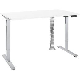 Schreibtisch, elektrisch h&ouml;henverstellbar, Rechteck, T-Fu&szlig;, B 1600 x T 800 x H 755-1255 mm, wei&szlig;/wei&szlig;alu + Memory-Bedienpanel, Kabelspirale