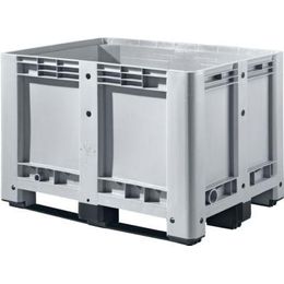 Industriebox, Euronorm, Volumen 470 l, bis 450 kg, stapelbar, mit 3 Kufen, geschlossen, L 1200 x B 800 x H 780 mm, Polyethylen, grau