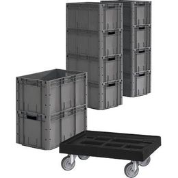 Sch&auml;fer Shop Euro Box Serie LTF 6320, PP, L 600 x B 400 x H 320 mm, 62,7 l, bis 30 kg, 10 St&uuml;ck + gratis Rollrahmen