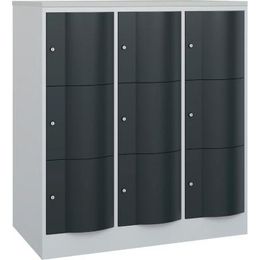 C+P Schlie&szlig;fachschrank Resisto, 3 Abteile, 9 F&auml;cher, B 1148 x T 640 x H 1255 mm, Lichtgrau/Anthrazitgrau