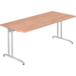 Schreibtisch TARA, C-Fuß, Rechteck, B 1800 x T 800 x H 720 mm, Nussbaum-Dekor