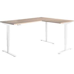 Sch&auml;fer Shop Winkelschreibtisch AERO FLEX, elektrisch h&ouml;henverstellbar, 90&deg; Winkel, T-Fu&szlig;, B 2000 x T 2400 mm, Eiche/wei&szlig; + Memorypanel