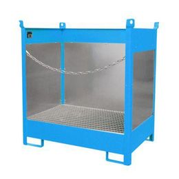 Fass-Stapelpalette Bauer FSP-2 G, Spritzschutzwand 3-seitig, Kap. 2 x 200 l Fass, blau